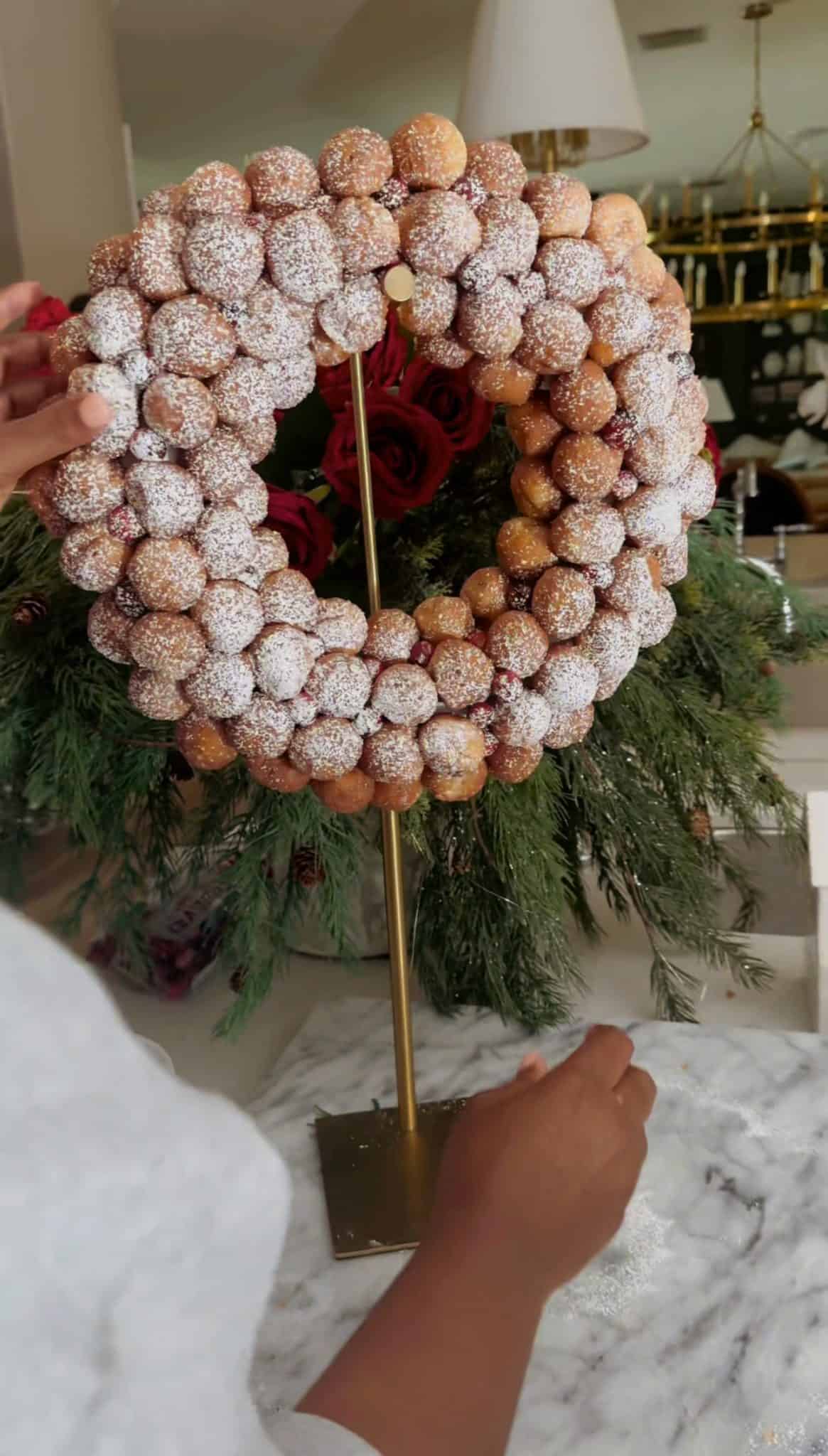 How to Make a Christmas Wreath with Donut Holes
