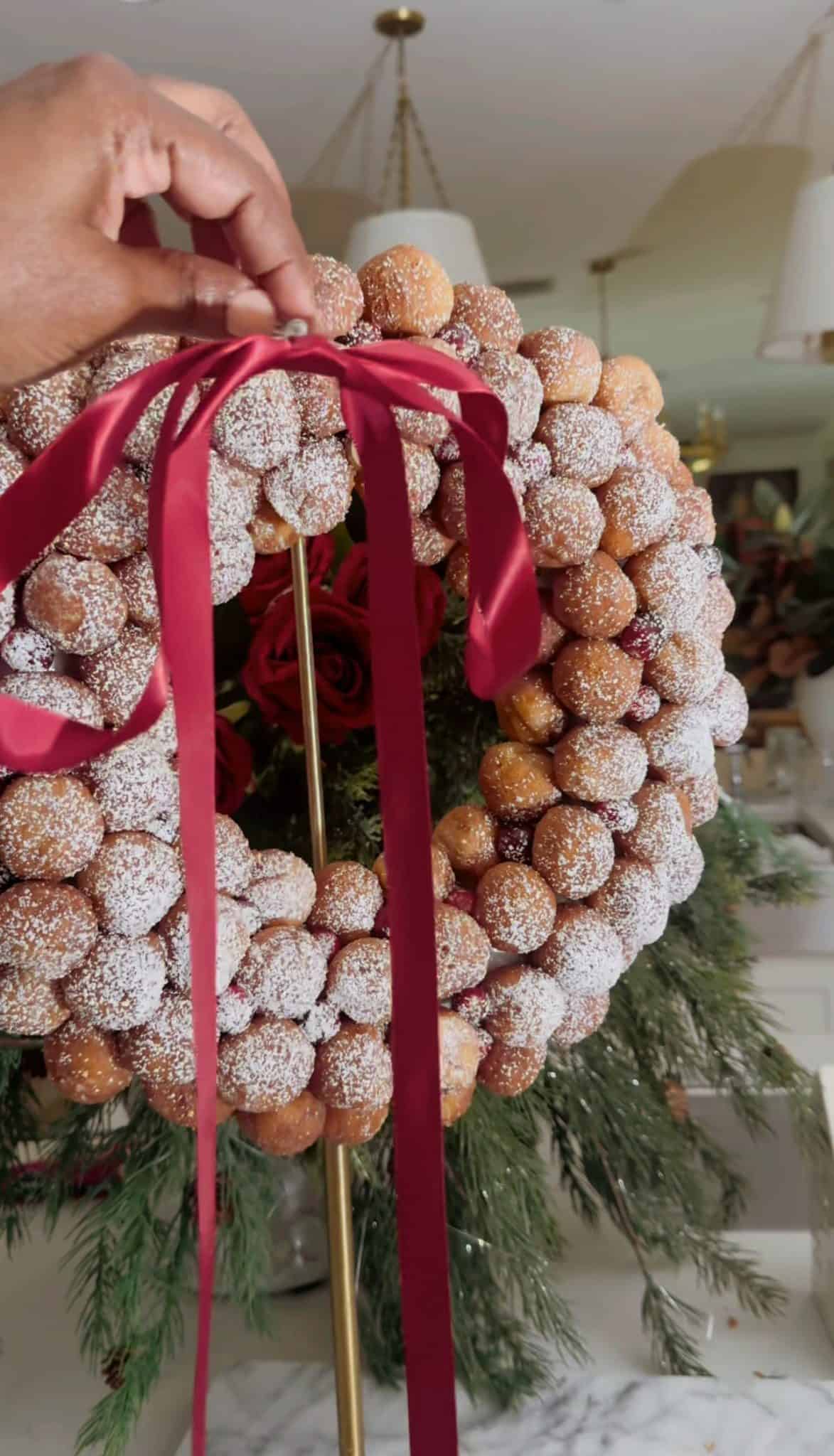 How to Make a Christmas Wreath with Donut Holes